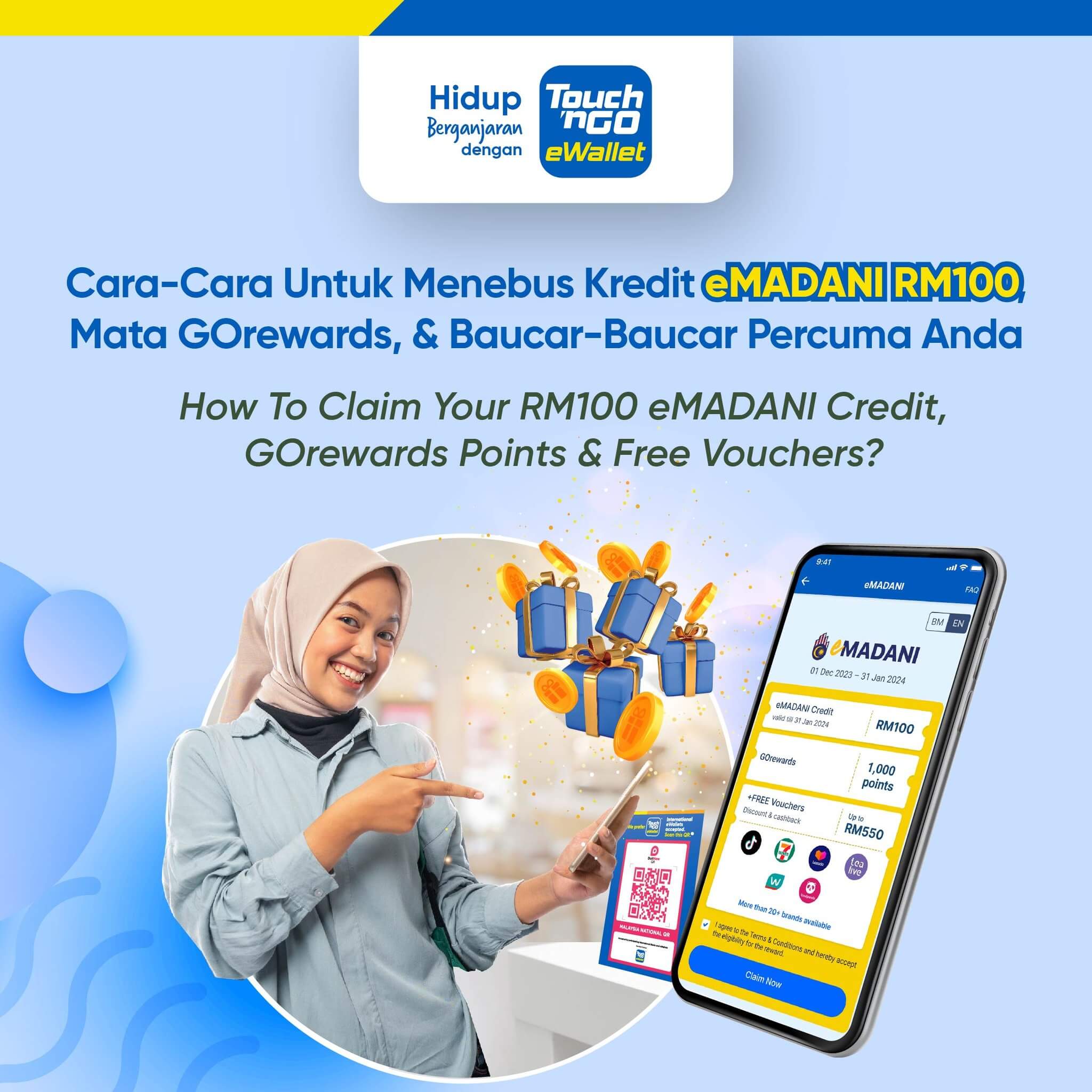 Cara Claim eMADANI RM100 Di TNG Ewallet - AmirAzman.MY
